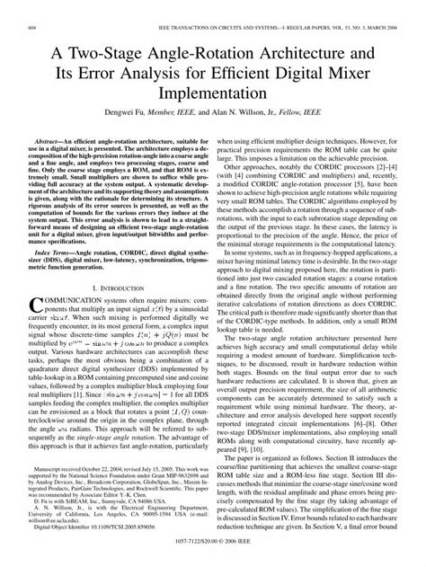 Pdf A Two Stage Angle Rotation Architecture And Its Error Analysis