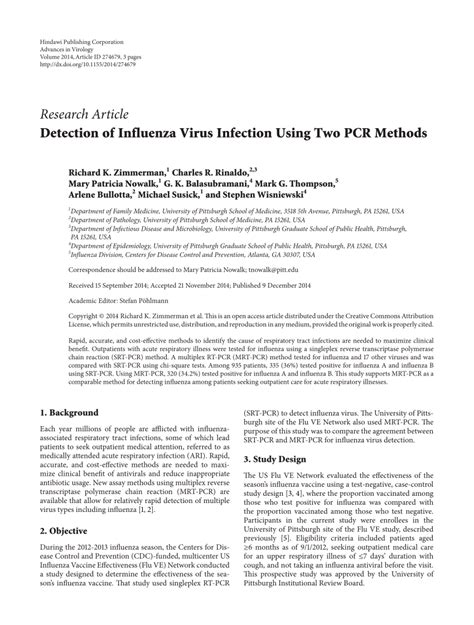 Pdf Detection Of Influenza Virus Infection Using Two Pcr Methods
