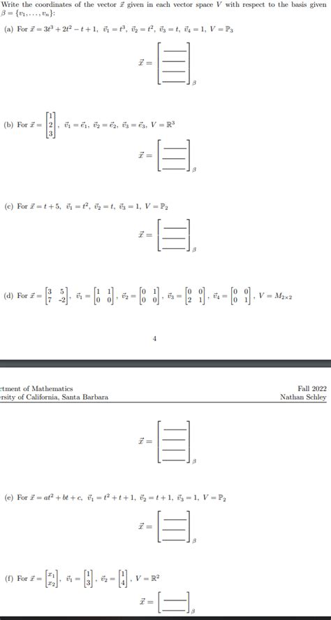 Write The Coordinates Of The Vector X Given In Each Chegg Com