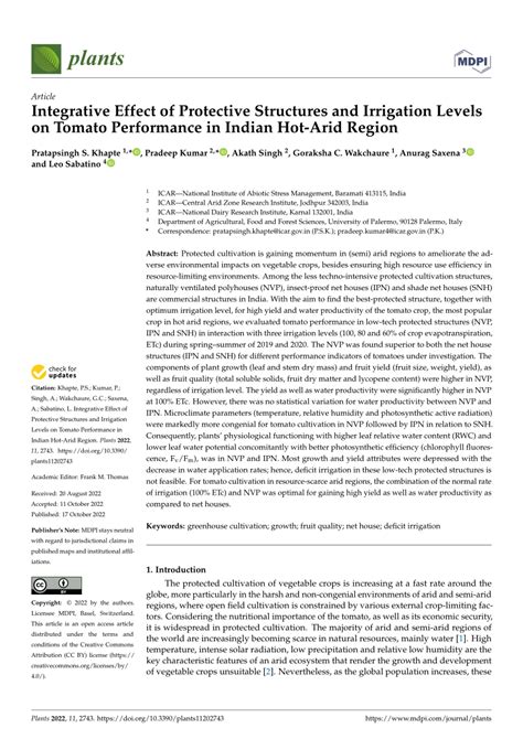 Pdf Integrative Effect Of Protective Structures And Irrigation Levels