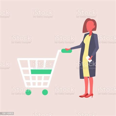 여 자가 들고 큰 쇼핑 개념 슈퍼마켓 고객 여성 만화 캐릭터 전체 길이 플랫 절연 제품을 구매 하는 트롤리 카트 개념에 대한 스톡 벡터 아트 및 기타 이미지 Istock