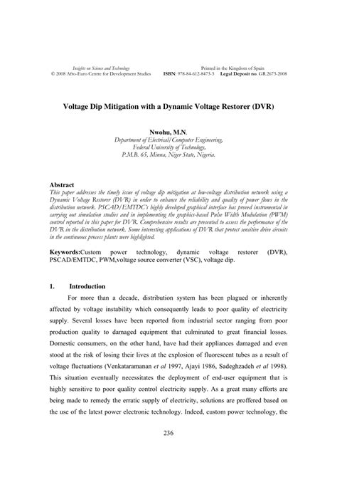 Pdf Voltage Dip Mitigation With A Dynamic Voltage Restorer Dvr