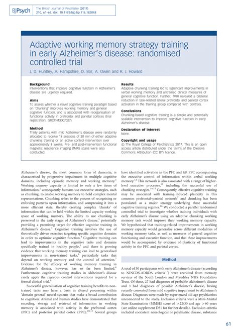 Pdf Adaptive Working Memory Strategy Training In Early Alzheimers Disease Randomised