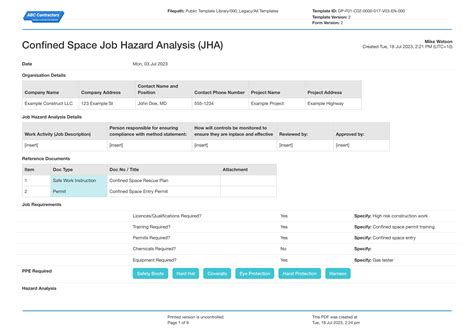 Job Hazard Analysis Confined Space Template Use The Template
