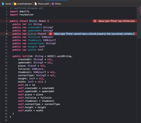 issue building models with amplify codegen models error value type of struct has infinite size