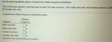 solved use the given qualitative data to construct the