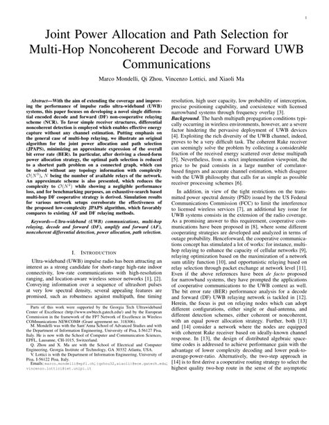 Pdf Joint Power Allocation And Path Selection For Multi Hop Noncoherent Decode And Forward Uwb