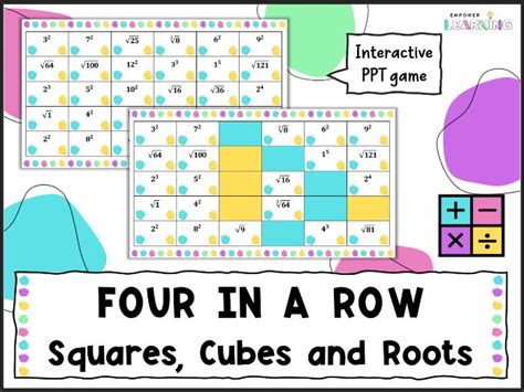 Squares Cubes And Root Numbers Four In A Row Game For Ks3 Teaching Resources