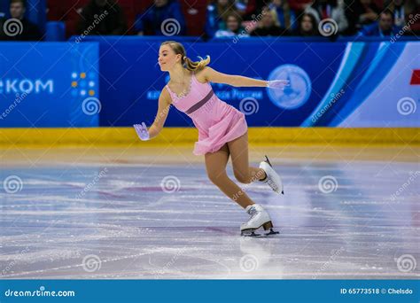 Young Girl Athlete Figure Skater Performance On Ice Editorial Stock