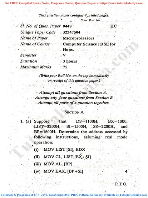 Microprocessor Question Paper 2017 Tutorialsduniya Pdf Object Computer Science