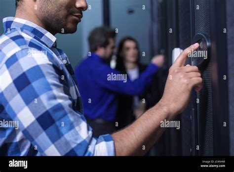 Close Up Of A Man Pressing The Button Stock Photo Alamy