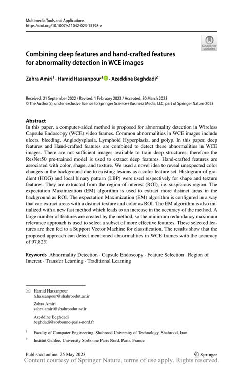 Pdf Combining Deep Features And Hand Crafted Features For Abnormality Detection In Wce Images