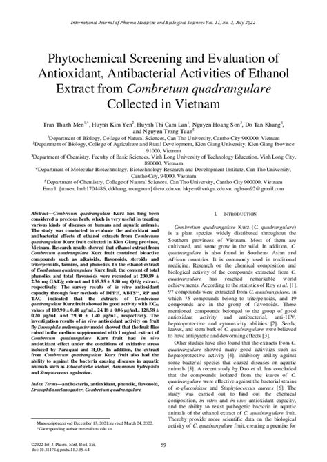 Pdf Phytochemical Screening And Evaluation Of Antioxidant Antibacterial Activities Of Ethanol