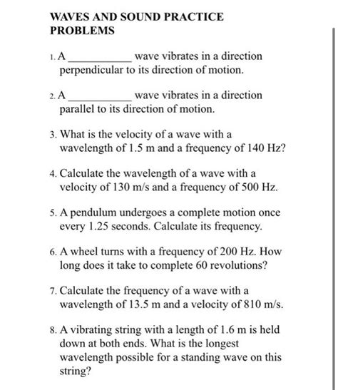 Solved WAVES AND SOUND PRACTICE PROBLEMS 1 A Wave Vibrates Chegg Com