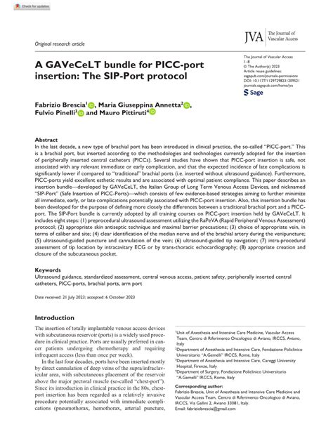 PDF A GAVeCeLT Bundle For PICC Port Insertion The SIP Port Protocol