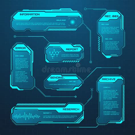 Blue Futuristic Hud Or Ui Elements Sci Fi User Interface Text Boxes Callouts Stock Vector