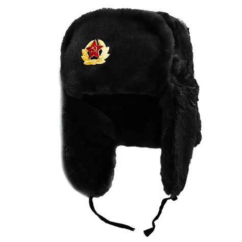 Зимняя черная армейская шапка-ушанка с кокардой СССР, 58 размер | $14. ...