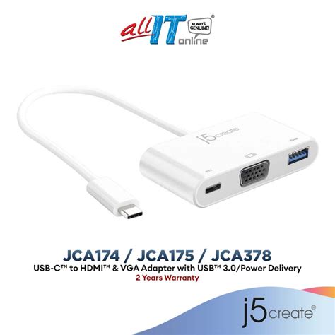 J5create USB C Type C To HDMI VGA Multi Display Converter With USB 3 0 JCA175 J5create