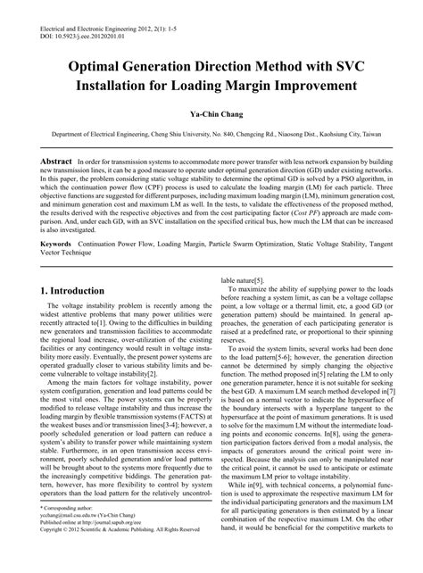 Pdf Optimal Generation Direction Method With Svc Installation For Loading Margin Improvement