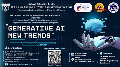 Iste Approved One Week Short Term Training Program Sttp On “generative Ai New Trends” Shah