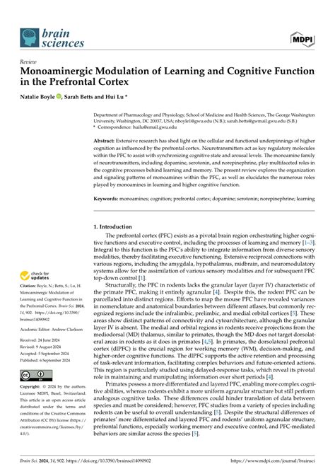 Pdf Monoaminergic Modulation Of Learning And Cognitive Function In The Prefrontal Cortex