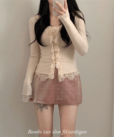 밤비 레이스 프릴 골지 가디건 에이블리