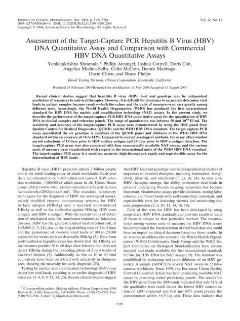 Pdf Detection And Quantitation Of Hbv Dna In The Who International