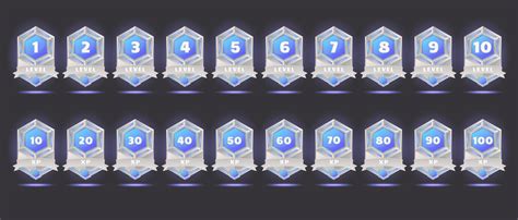 게임 Ui 디자인을 위한 레벨 번호와 경험치가 있는 미래형 배지 배경에 고립 된 공상 과학 스타일의 순위와 Xp와 파란색 레이블의 벡터 만화 아이콘 무료 벡터