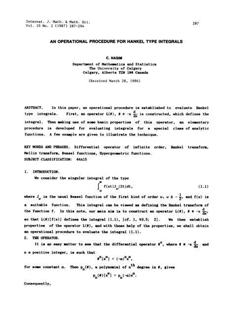Pdf An Operational Procedure For Hankel Type Integrals