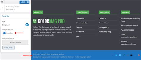 Customize Footer Bar Layout And Styles Colormag Documentation
