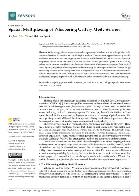 pdf spatial multiplexing of whispering gallery mode sensors