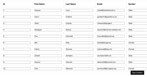 react table forked codesandbox
