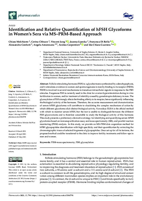 Pdf Identification And Relative Quantification Of Hfsh Glycoforms In Womens Sera Via Msprm