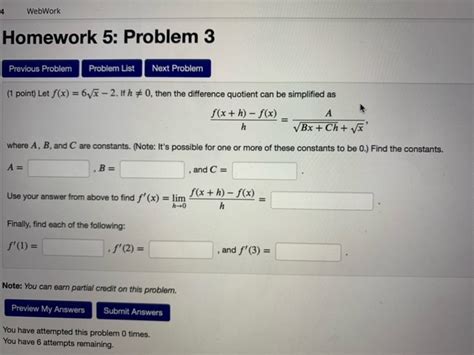 Solved 4 Webwork Homework 5 Problem 3 Previous Problem
