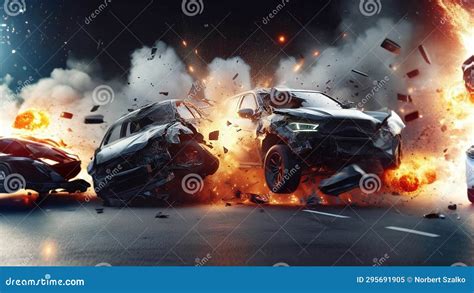 Explosive Car Crash Ai Generated Illustration Realistic Stock Illustration Illustration Of