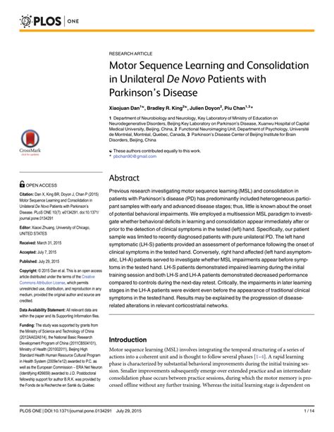Pdf Motor Sequence Learning And Consolidation In Unilateral De Novo