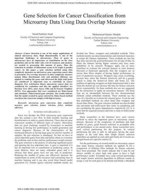 Pdf Gene Selection For Cancer Classification From Microarray Data