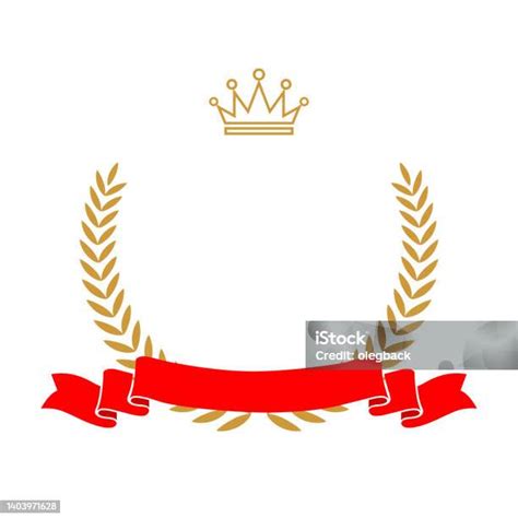 노란색 월계관 화환과 빨간색 리본 세트 벡터 일러스트레이션 나뭇잎과 크라운 실루엣 트로피 골드 인증서 또는 흰색으로 격리 된 의식에 대한 생일 축하가있는 수상자 상 Film