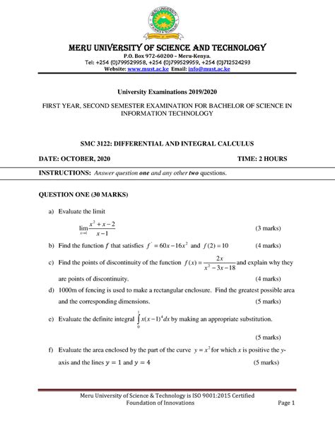 Smc 3122 Differential And Integral Calculus Meru University Of