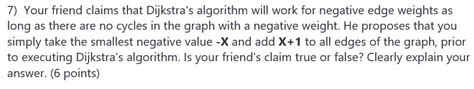 Solved 7 Your Friend Claims That Dijkstra S Algorithm Will Chegg