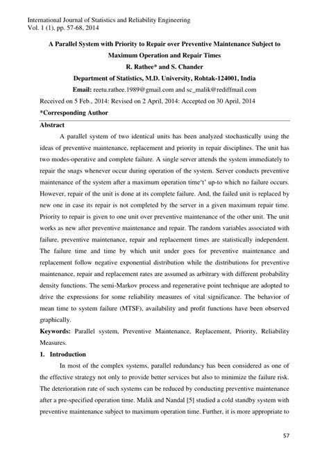 Pdf A Parallel System With Priority To Repair Over Preventive Maintenance Subject To Maximum