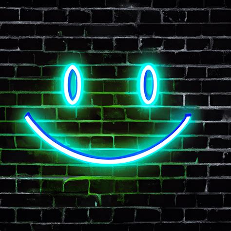 Neon Smiley Face Brick Wall Graphic · Creative Fabrica