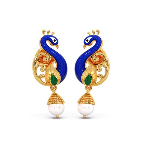 Magnificent Peacock Gold Dangle Earrings
