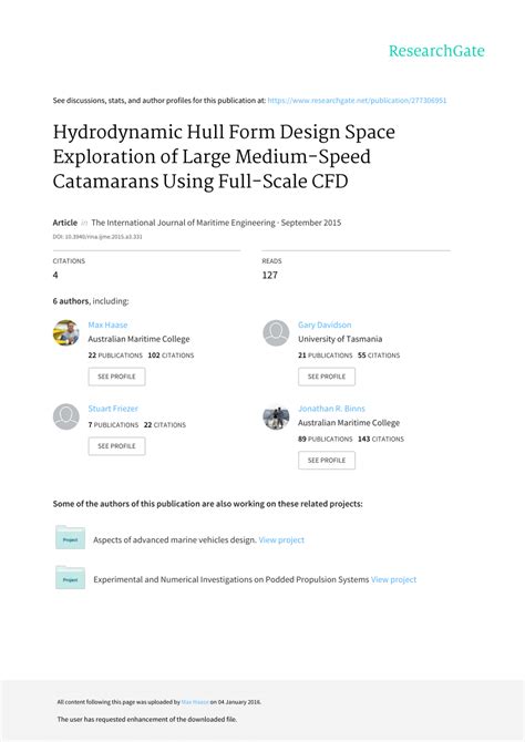 Pdf Hydrodynamic Hull Form Design Space Exploration Of Large Medium Speed Catamarans Using