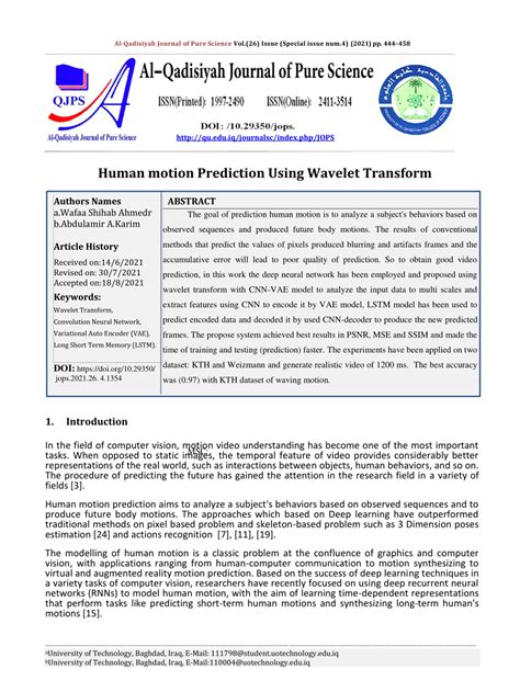 Pdf Human Motion Prediction Using Wavelet Transform