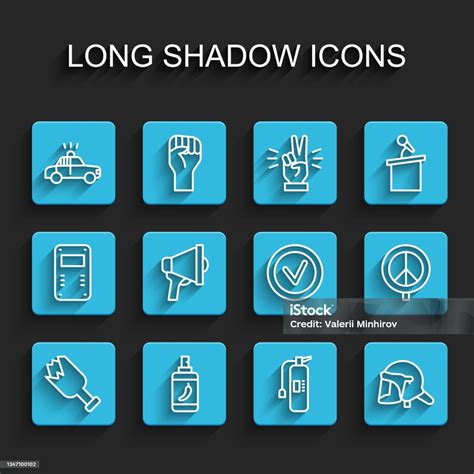 무기 후추 스프레이 경찰차 및 점멸기 소화기 헬멧 메가폰 평화 및 체크 마크 라운드 아이콘으로 깨진 병을 설정합니다 벡터 개성 개념에 대한 스톡 벡터 아트 및 기타 이미지