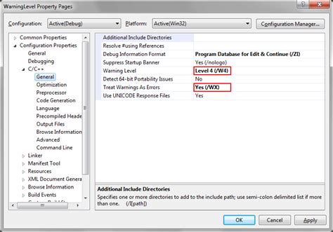 Changing Default Warning Level And Treat Warnings As Errors For Visual Studio Wizards