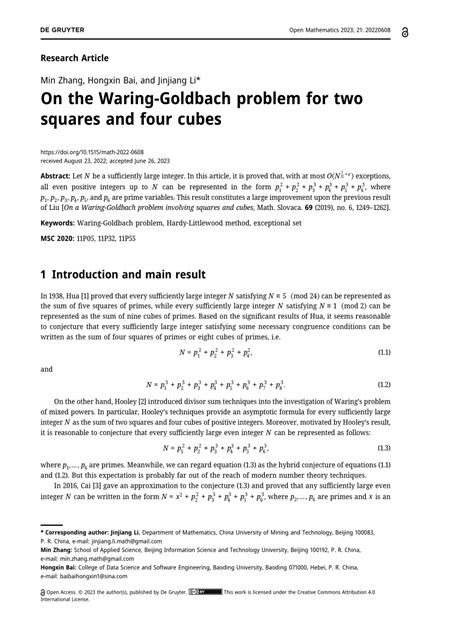 Pdf On The Waring Goldbach Problem For Two Squares And Four Cubes