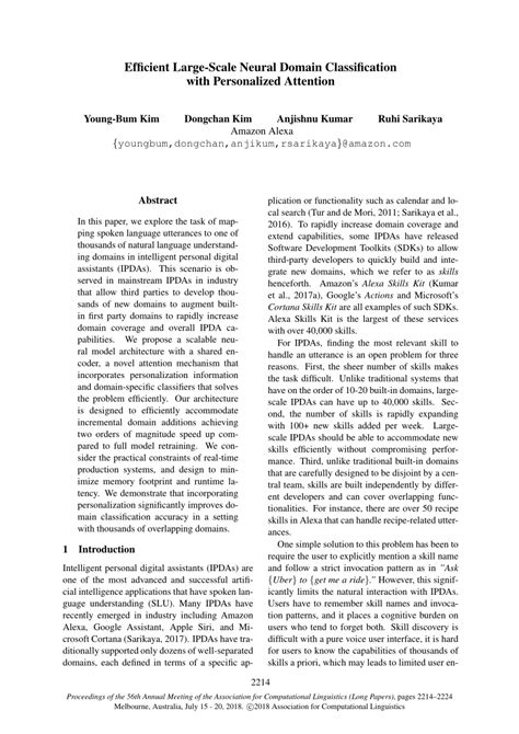 Pdf Efficient Large Scale Neural Domain Classification With Personalized Attention