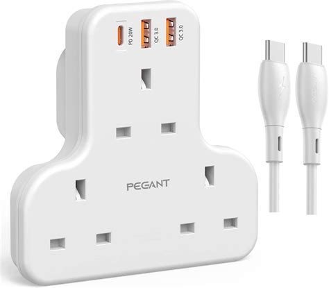 Pegant Multi Plug Extension Power Adapter With Usb C To Usb C Cable 2